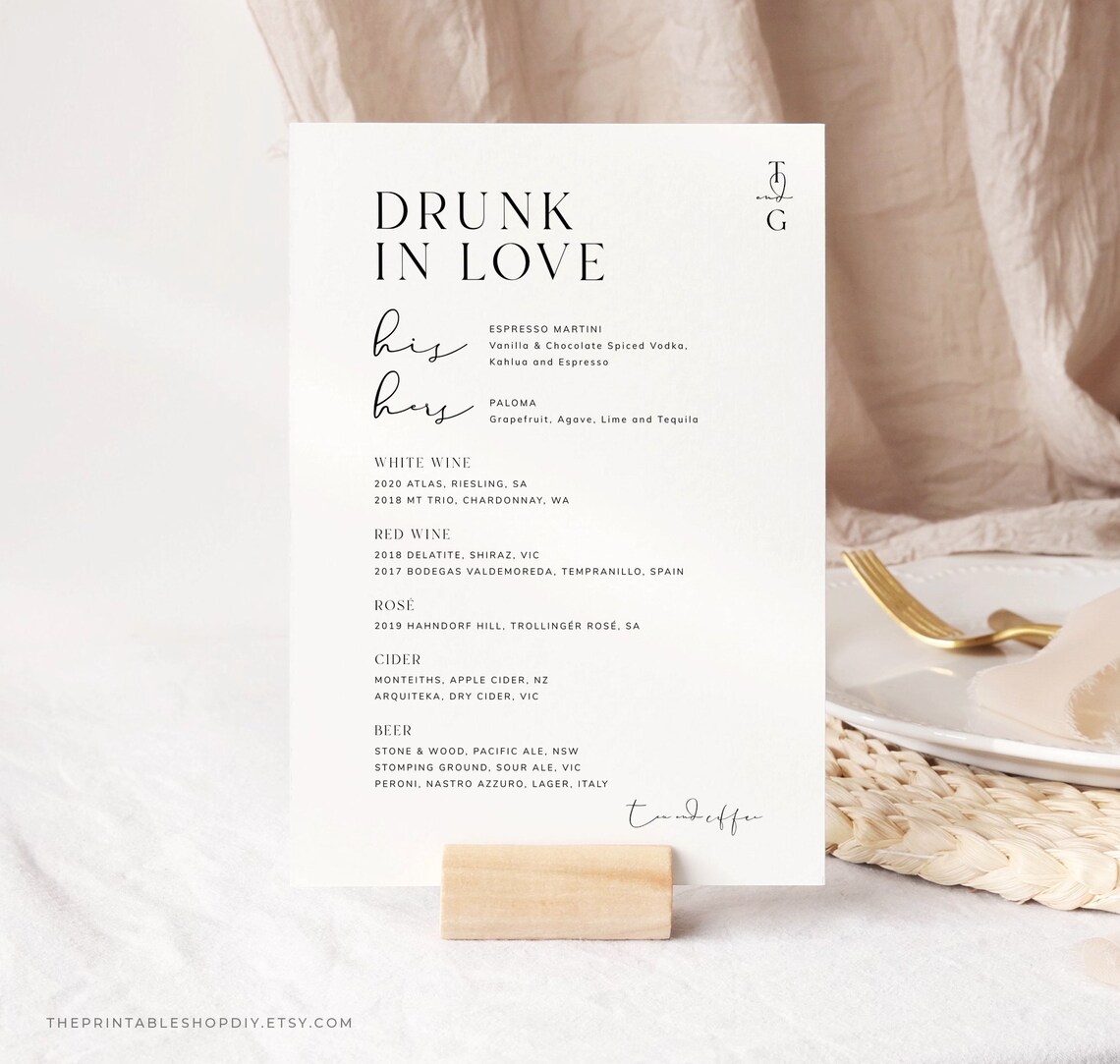 Wedding Drinks Menu Sign Template Drunk in Love Bar Sign | Etsy