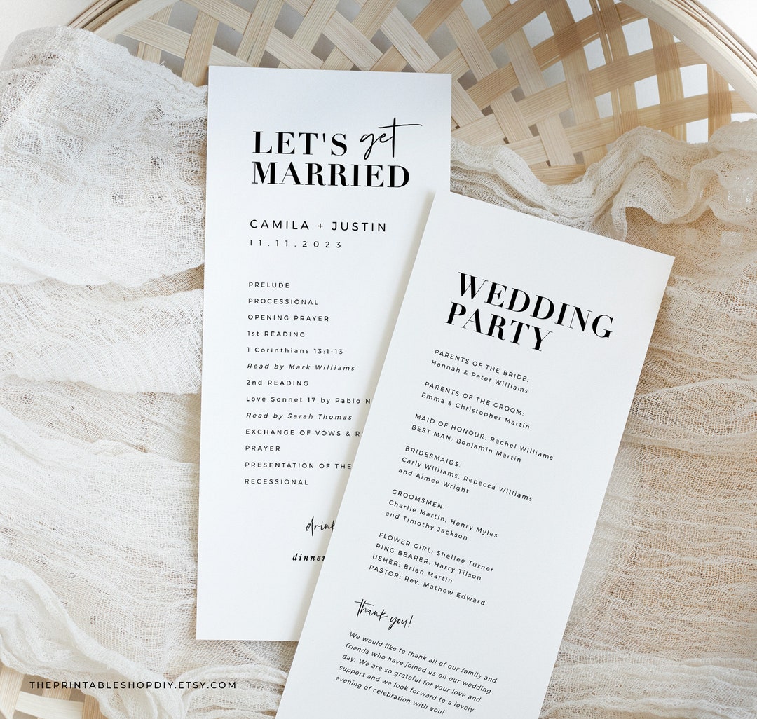 Wedding Ceremony Program Template, Printable Ceremony Order of Service ...