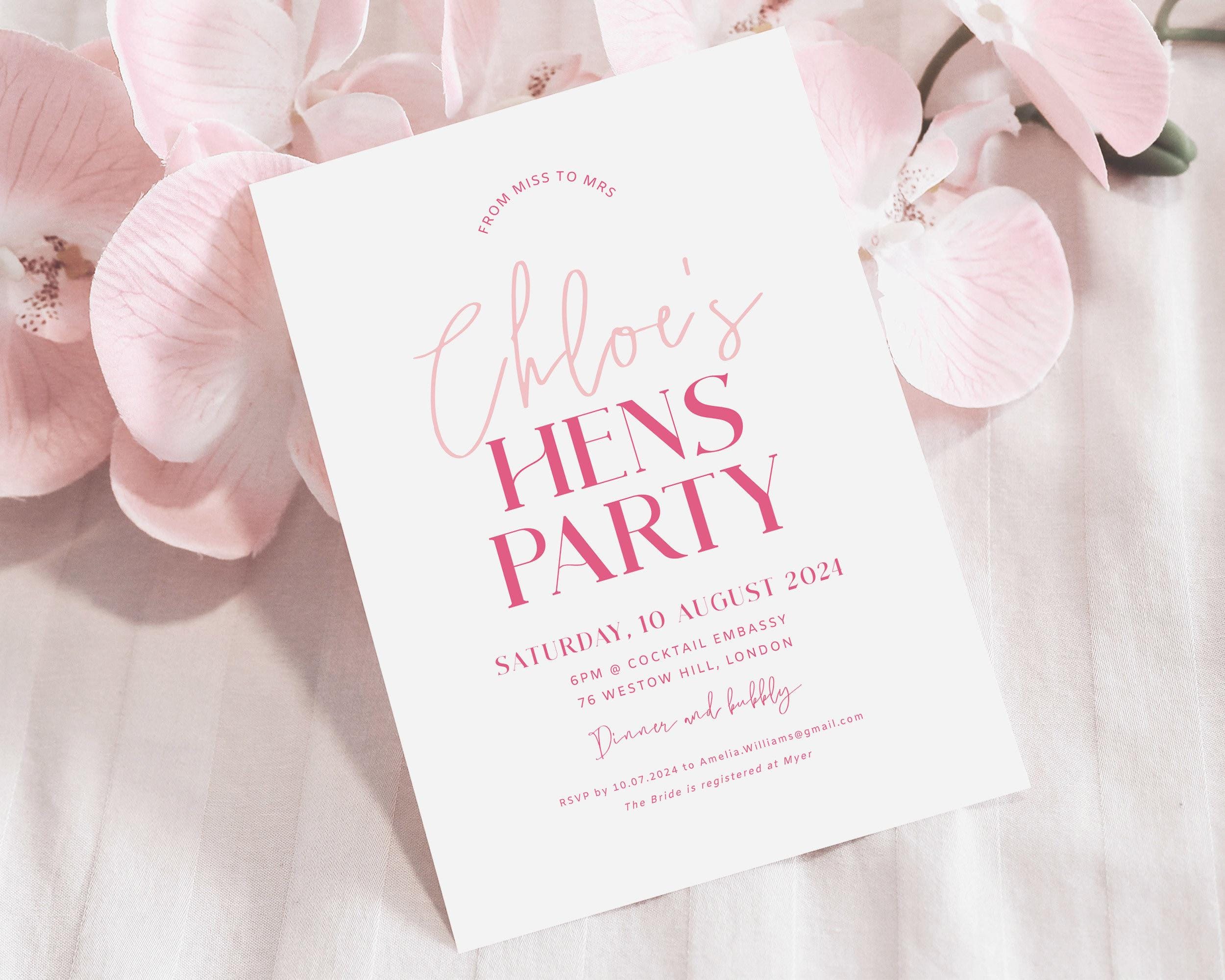 Printable Hens Party Invitation Template, Hot Pink Hens Invitation ...