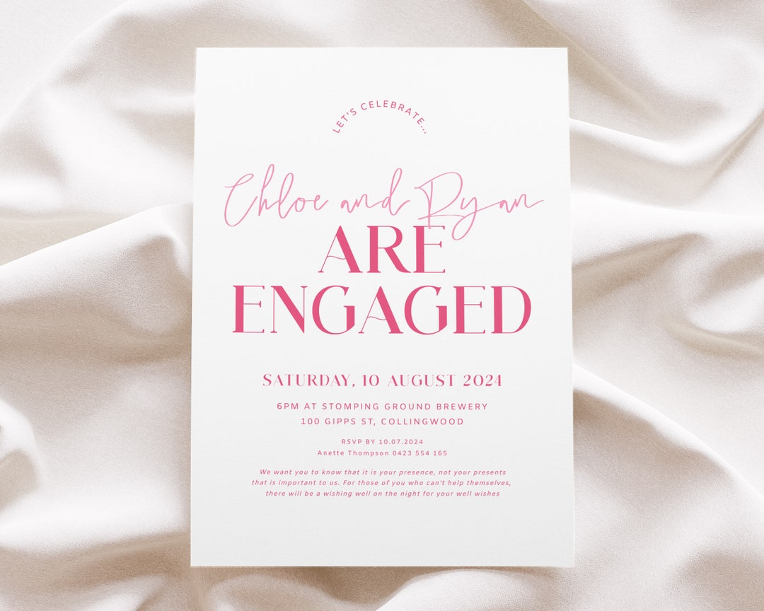 Modern Engagement Party Invitation Template, Pink Boho We're Engaged ...