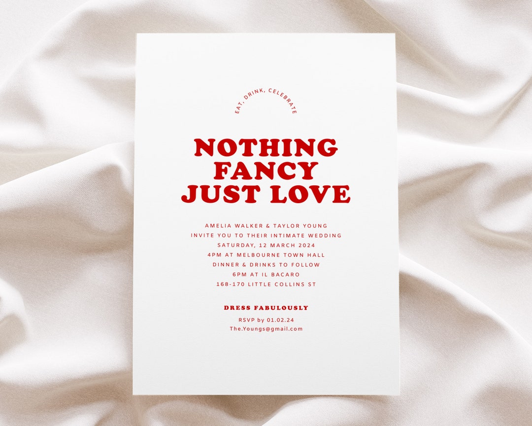 Nothing Fancy Just Love Invitation, Intimate Wedding Invitation ...
