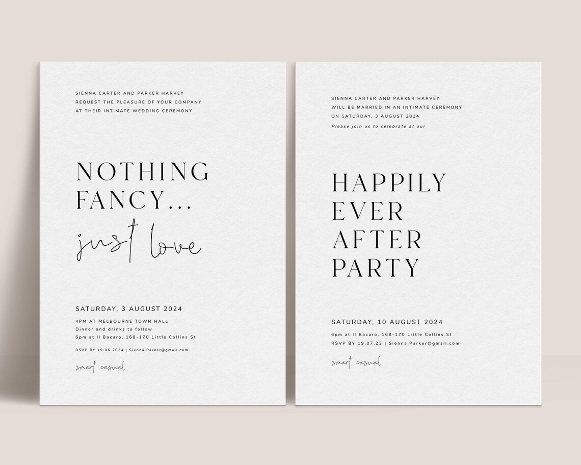 Intimate Wedding Invitation Set, Elopement After Party, Nothing Fancy ...