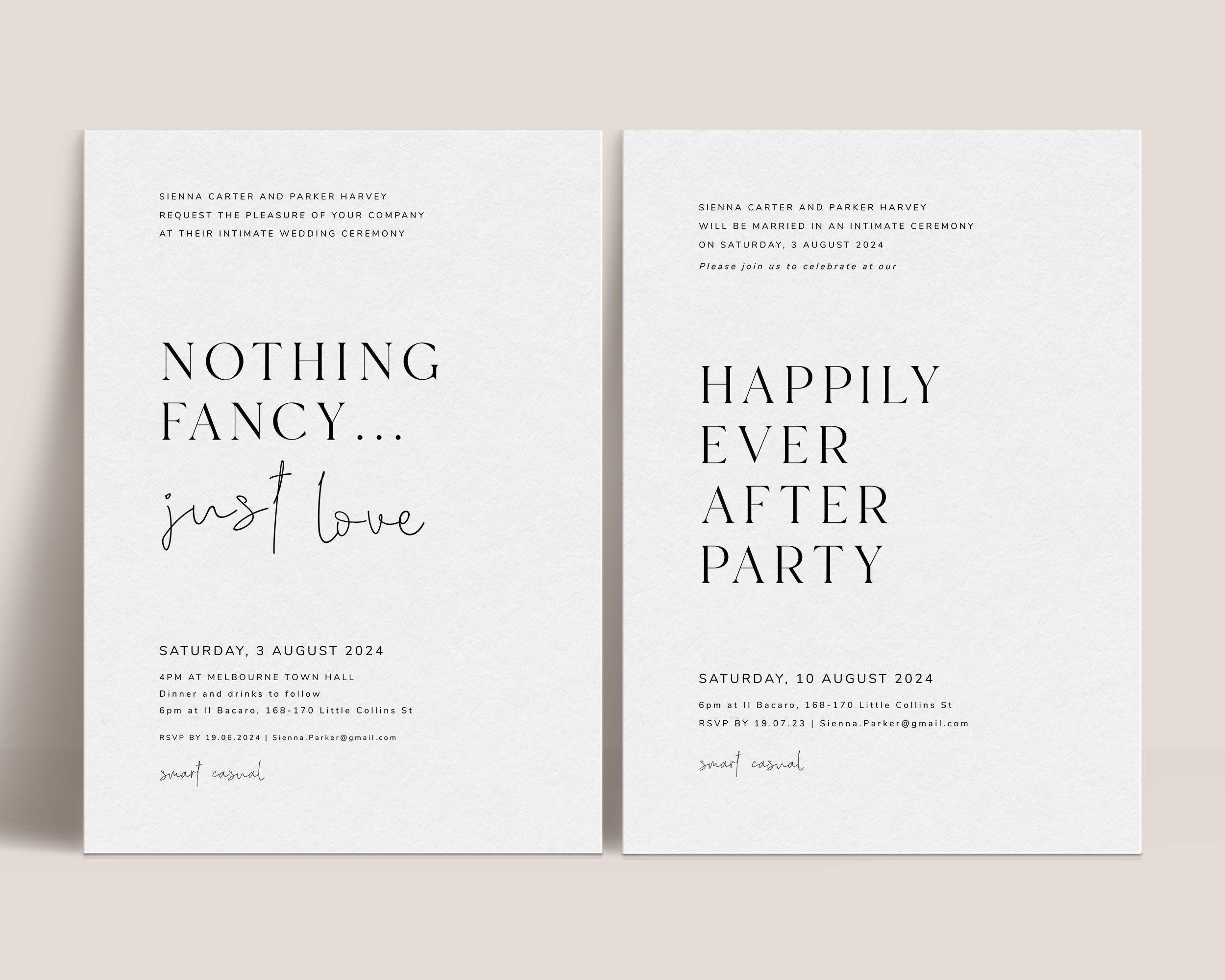 Intimate Wedding Invitation Set, Elopement After Party, Nothing Fancy ...