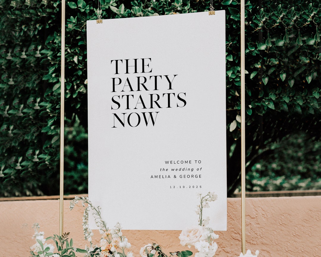 The Party Starts Now Wedding Sign, Reception Welcome Sign Template ...
