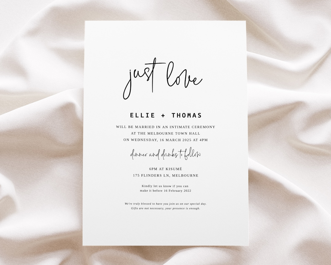 Intimate Wedding Invitation, Wedding Reception Invitation Template ...
