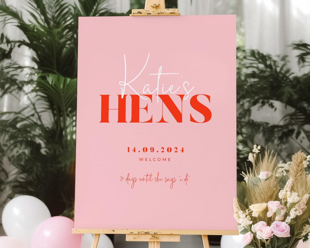 Hens Welcome Sign Pink, Modern Hens Party Sign Template, Hens Night ...