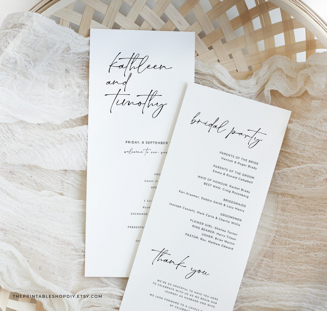 Boho Wedding Program Modern, Ceremony Program Template, Double Sided ...