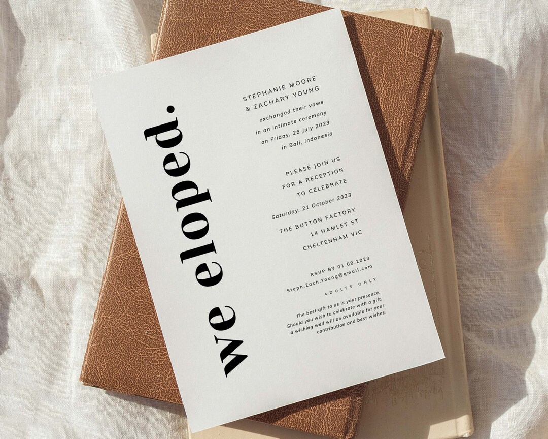 We Eloped Reception Invitation Template Download, Elopement ...