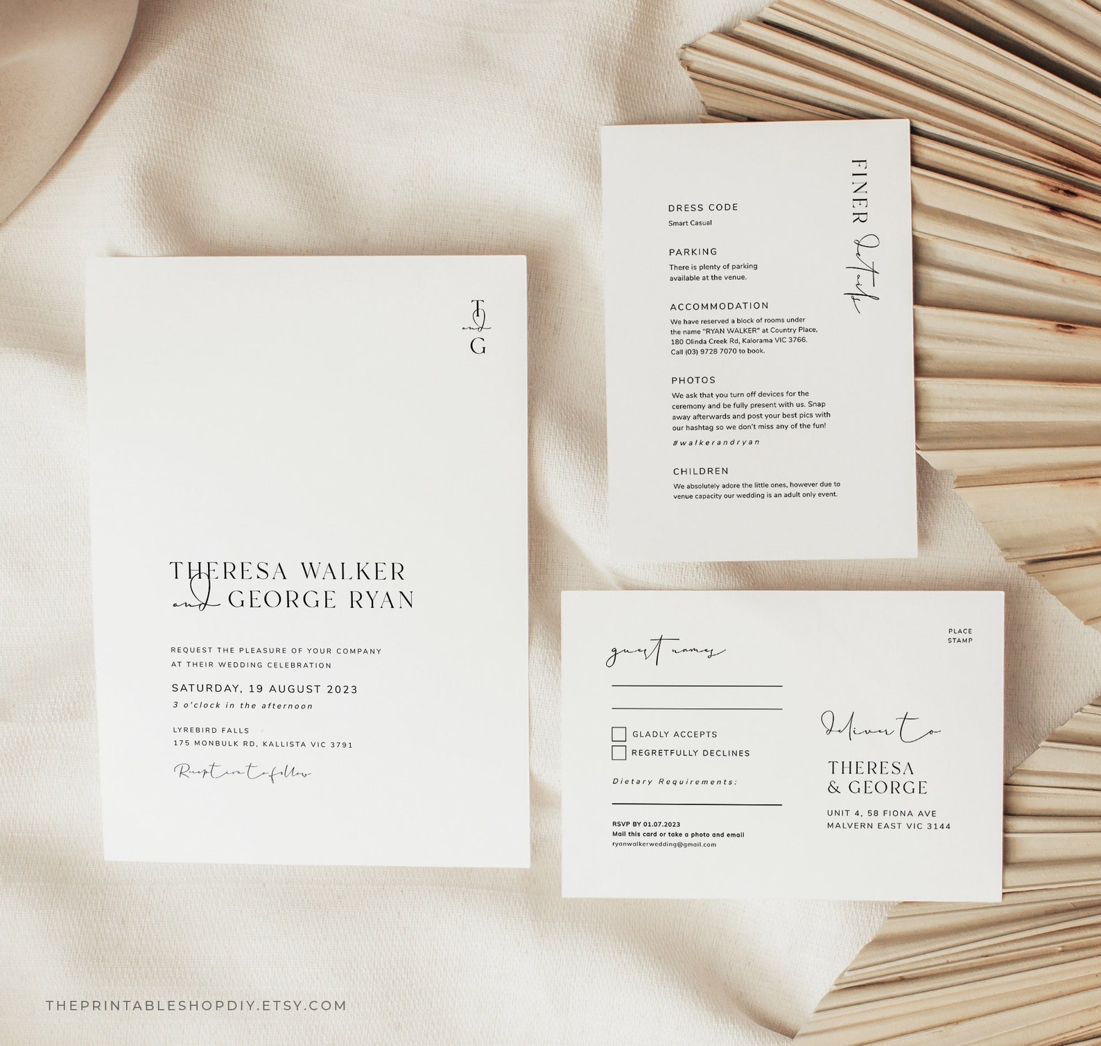 Modern Wedding Invitation Set Minimalist Wedding Invite - Etsy