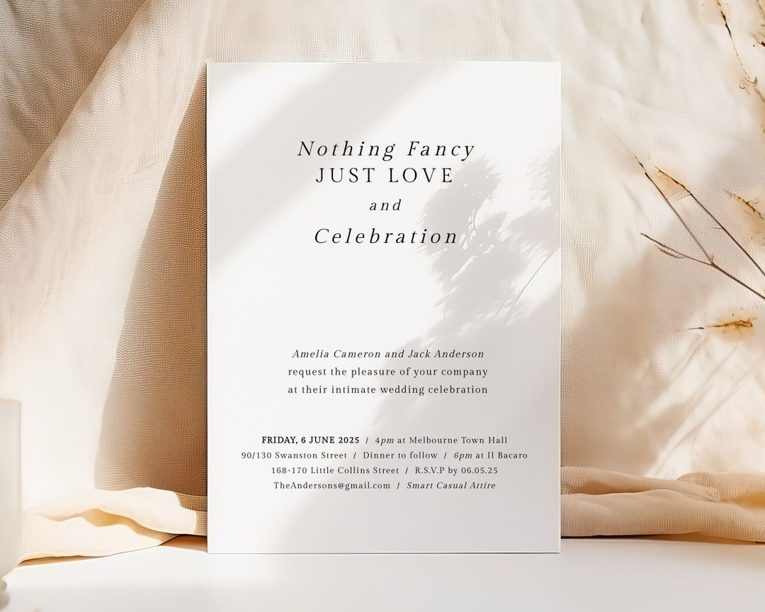 Nothing Fancy Just Love Invite, Printable Intimate Wedding Invitation ...