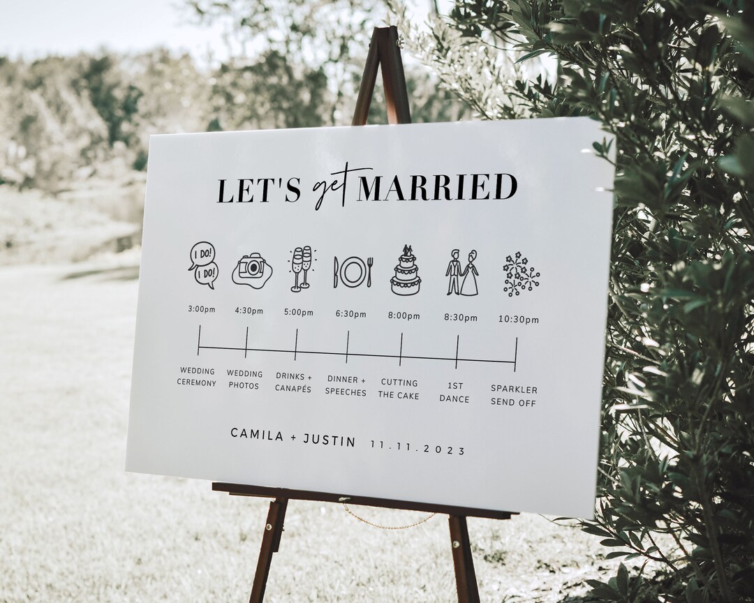 Printable Wedding Day Timeline Sign Template, Modern Wedding Timeline ...