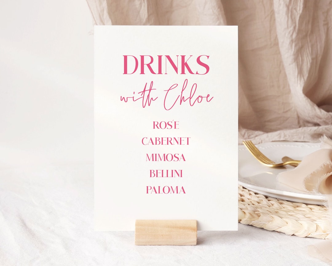 Pink Drinks Menu Template, Printable Bridal Shower Bar Menu Download ...