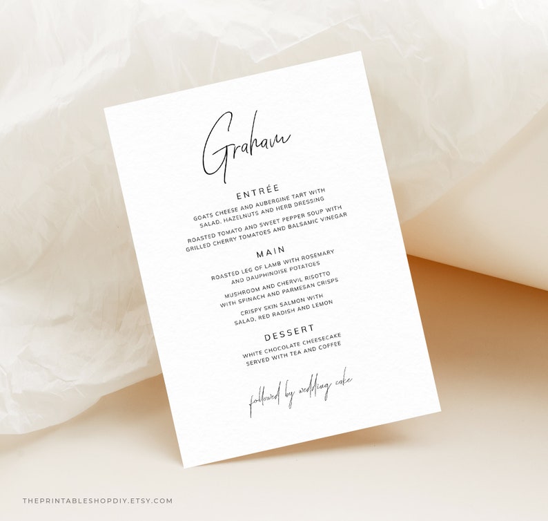 Modern Minimalist Wedding Menu Template Printable Wedding - Etsy