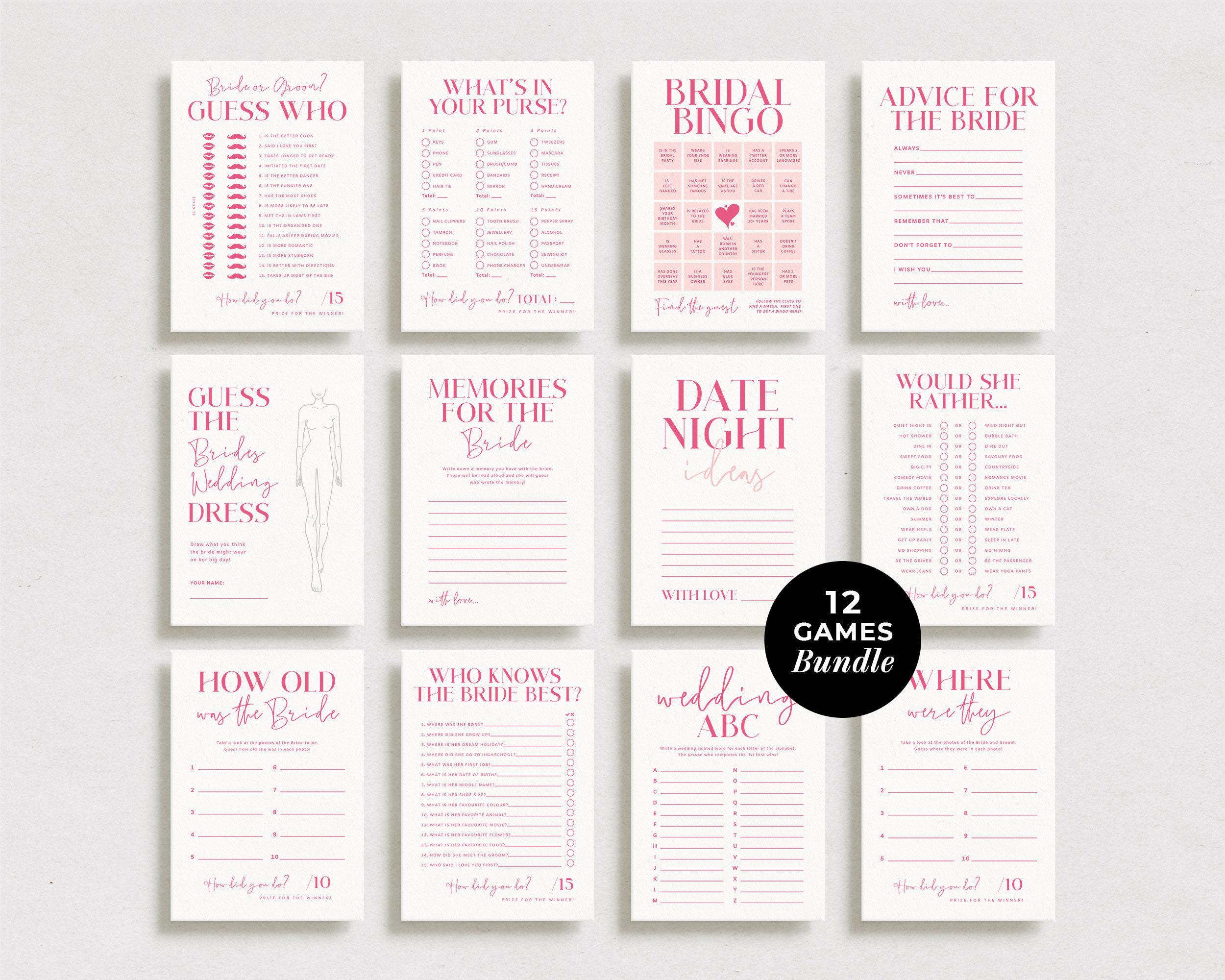 Printable Bridal Shower Game Bundle, Pretty in Pink (digital Download ...