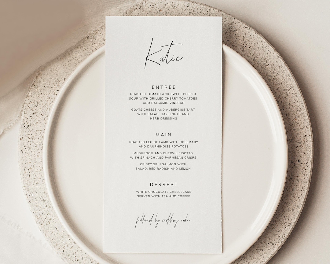 Modern Minimalist Wedding Menu Template, Printable Wedding Menu With ...
