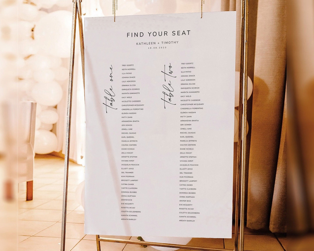 Long Tables Seating Chart Template, Modern Wedding Seating Plan Banquet ...