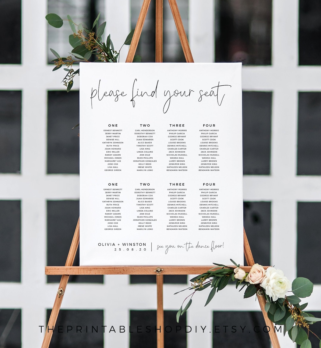 Minimal Seating Chart Printable, Modern Seating Chart Template ...