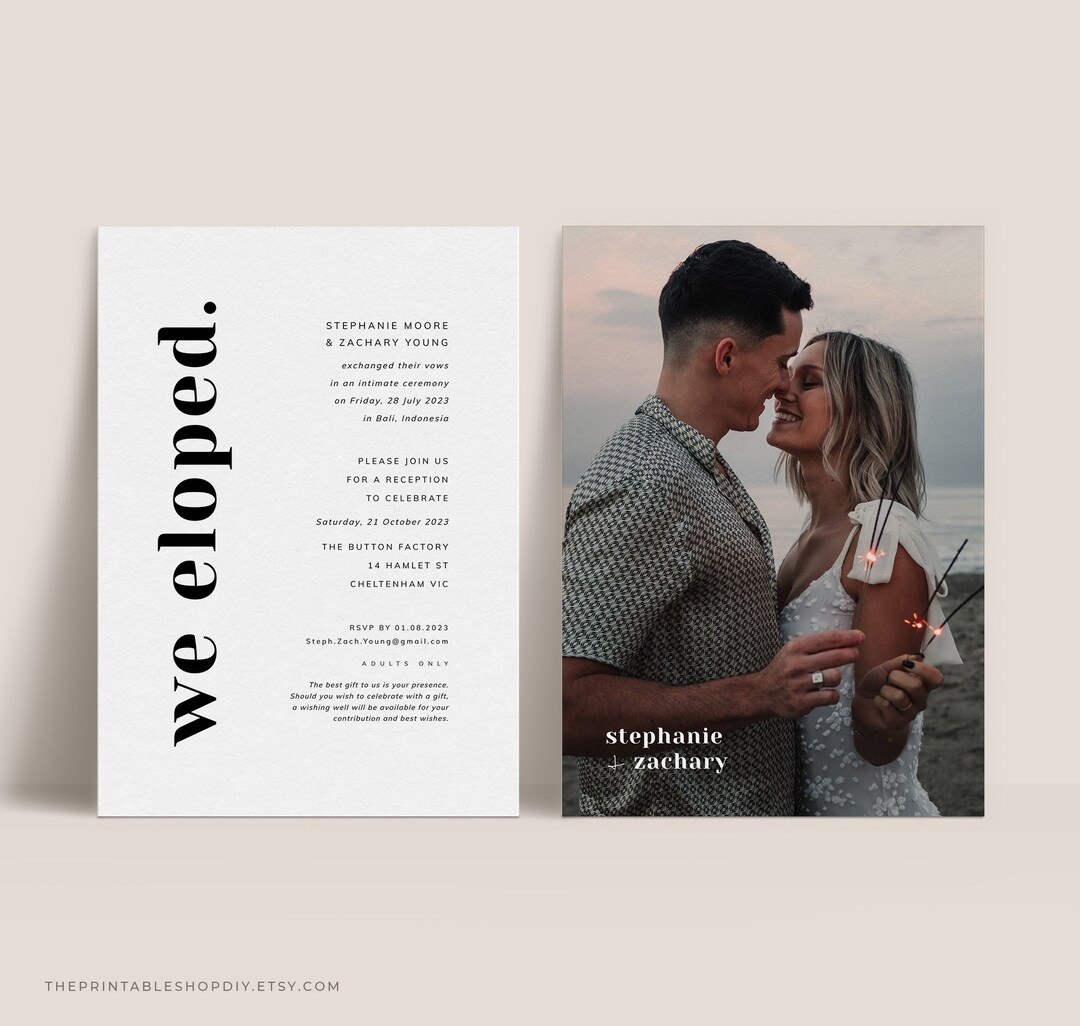 We Eloped Reception Invitation Template Download Elopement - Etsy