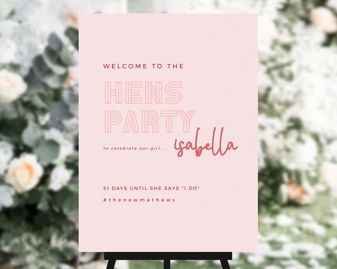 Hens Party Welcome Sign Template, Pink Hen Party Sign Download ...