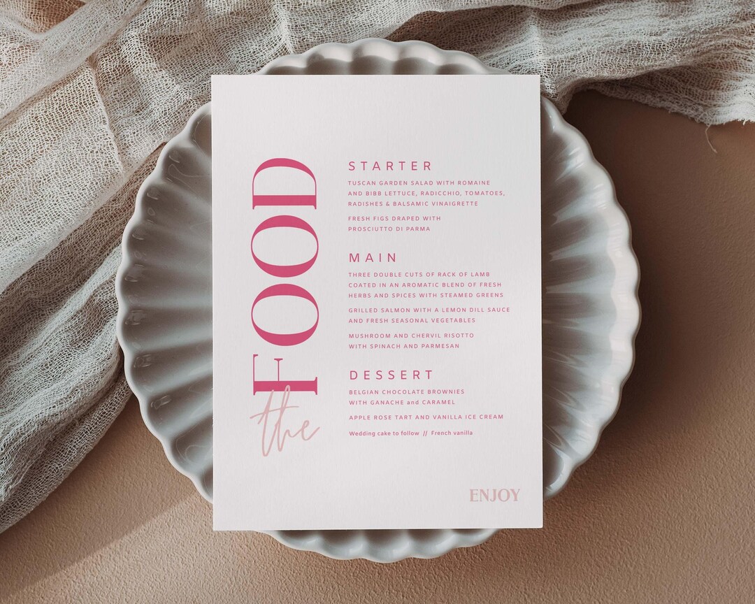 Pink Wedding Menu Template Download, Modern Menu Cards Printable ...
