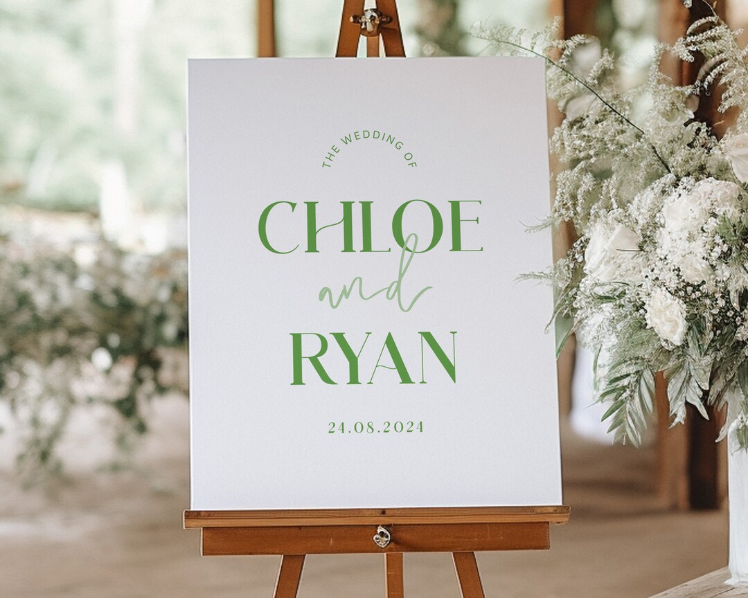 Modern Wedding Welcome Sign Template, Green Wedding Sign Download ...