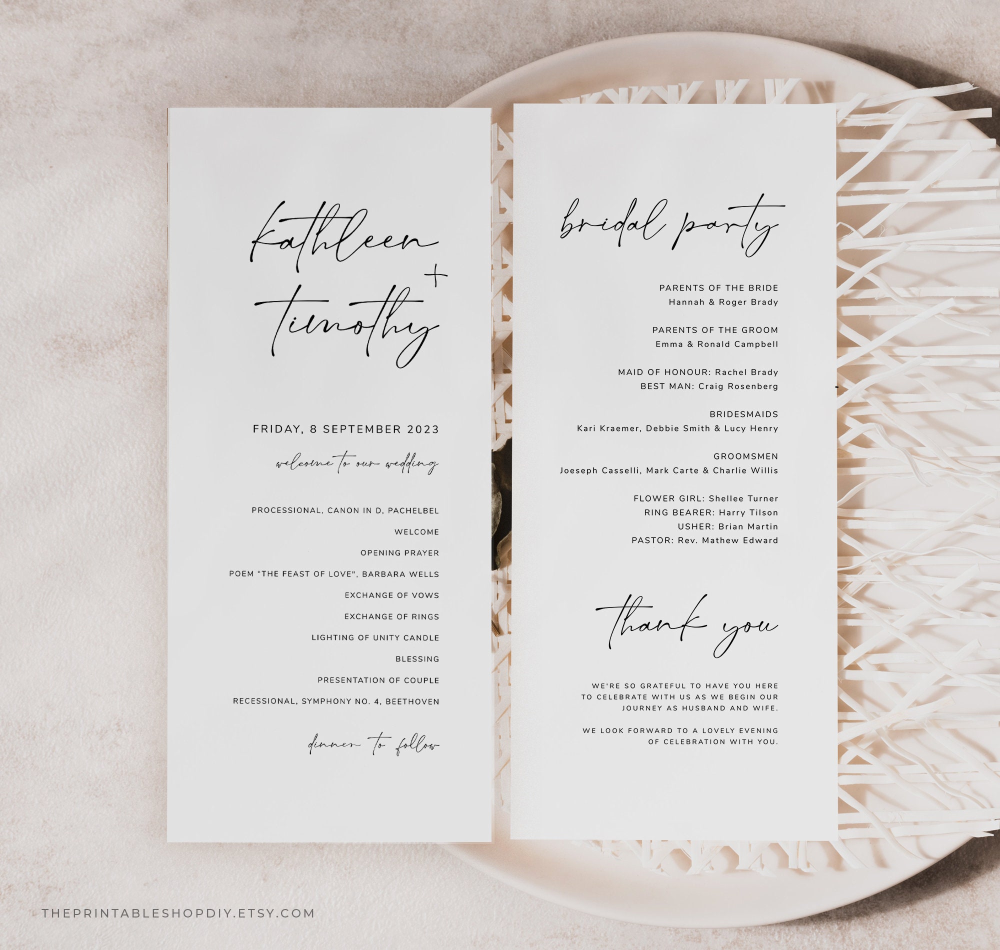 Boho Wedding Program Modern Ceremony Program Template Double - Etsy