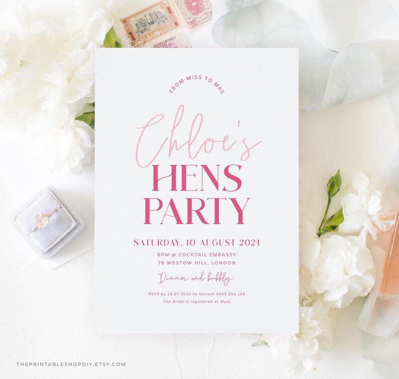 Printable Hens Party Invitation Template Hot Pink Hens - Etsy