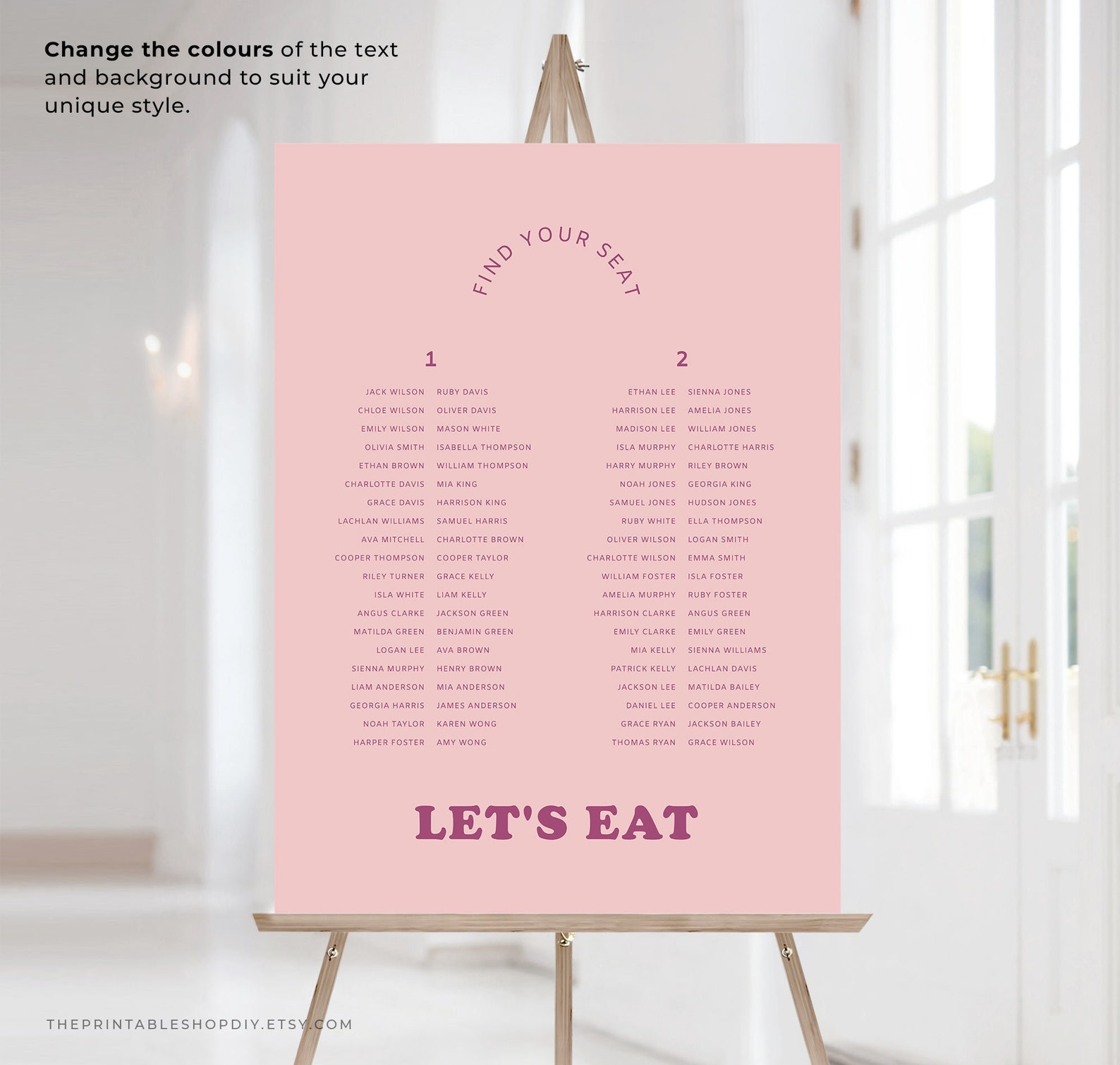 Printable Wedding Seating Chart Long Table Modern Pink - Etsy