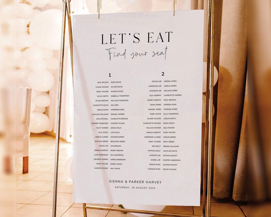 Modern Wedding Seating Chart Long Tables, Banquet Table Plan, Printable ...