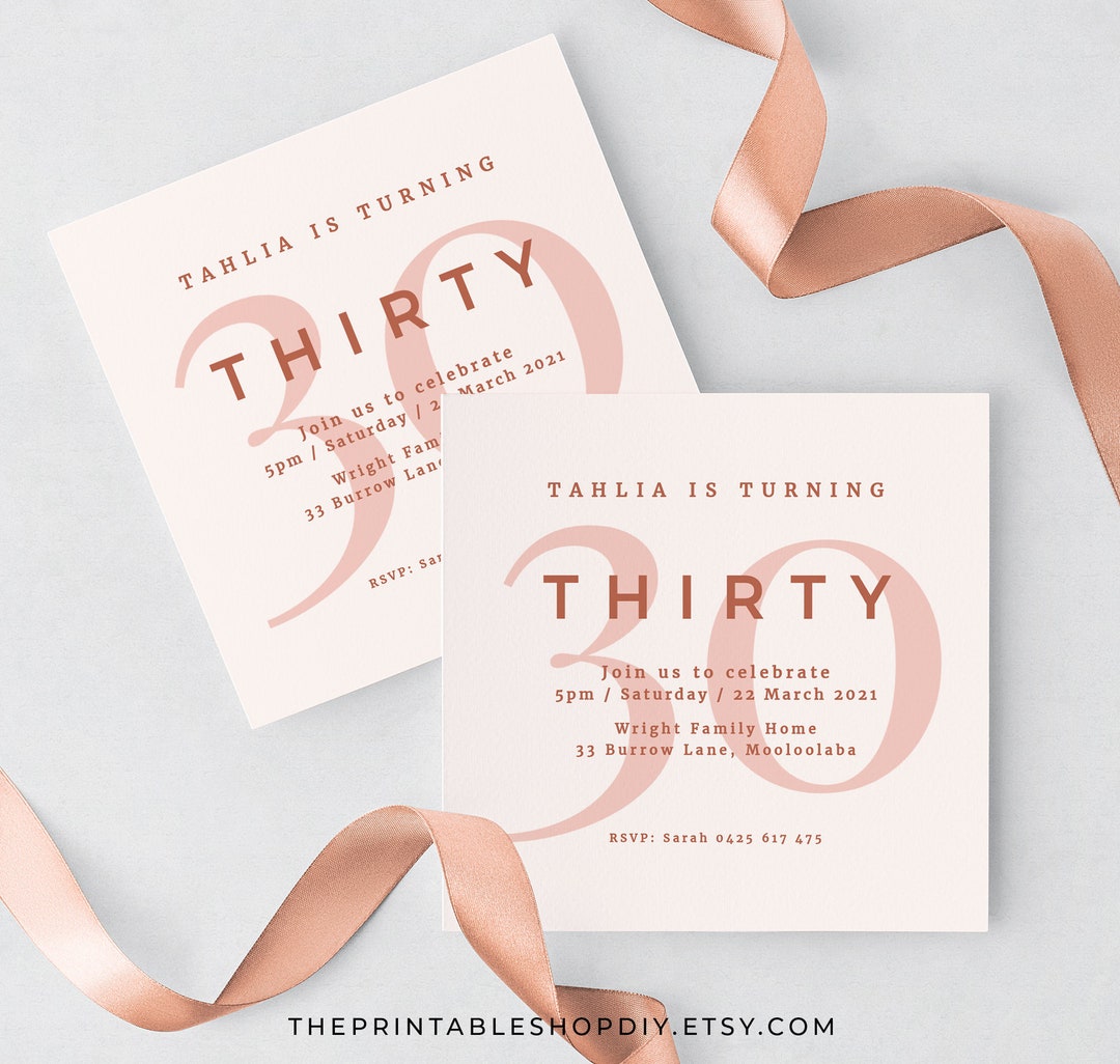 Modern Birthday Invitation Template Download, Thirty Birthday Invite ...