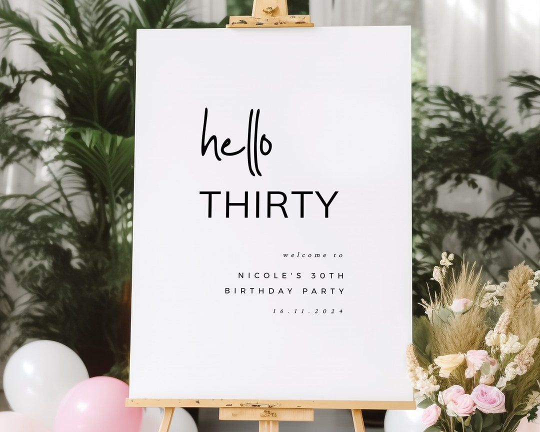 Hello Thirty Sign, Minimalist 30th Birthday Party Welcome Sign ...