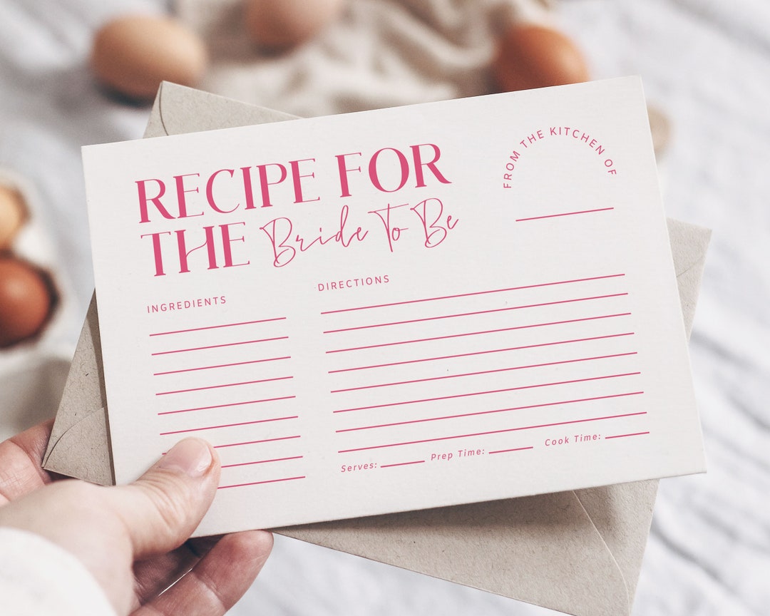 Bridal Shower Recipe Card Template, Recipe for the Bride to Be ...