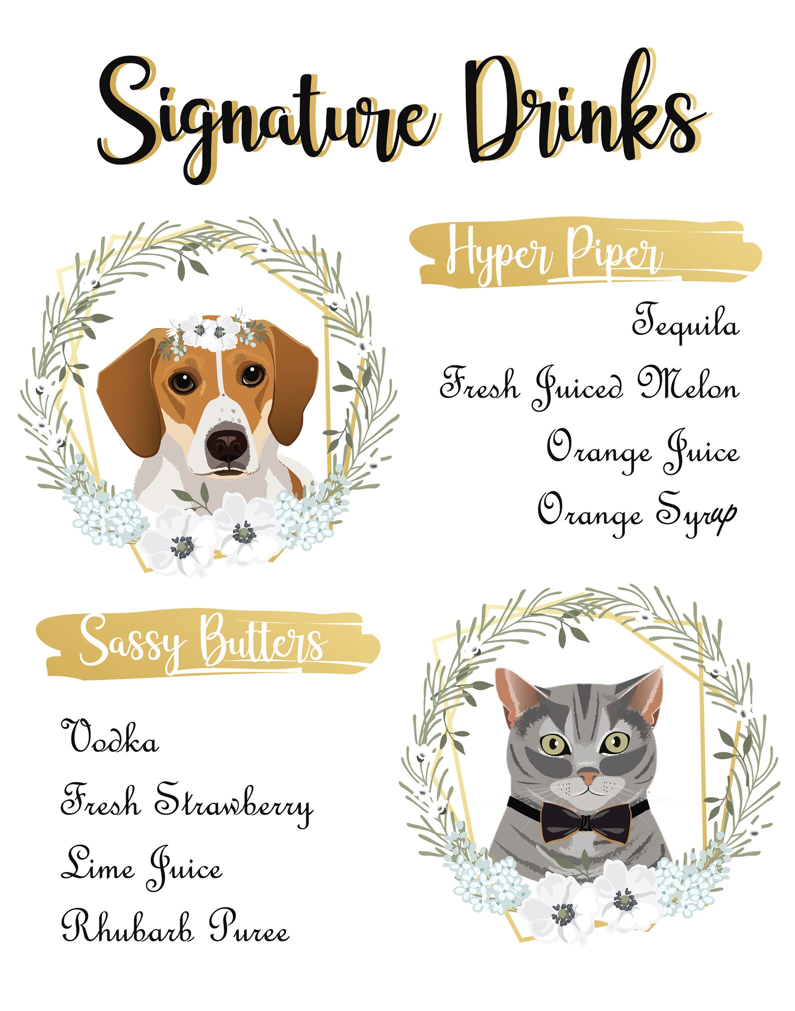 Signature Drink Sign Pet Signature Cocktail Sign Custom - Etsy