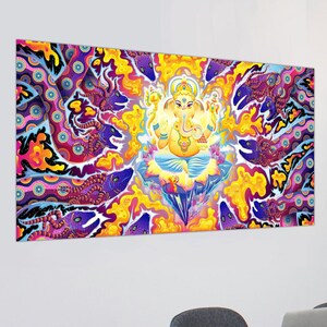Trippy Tapestry Ganesh Wall Art Fluorescent Tapestry UV | Etsy