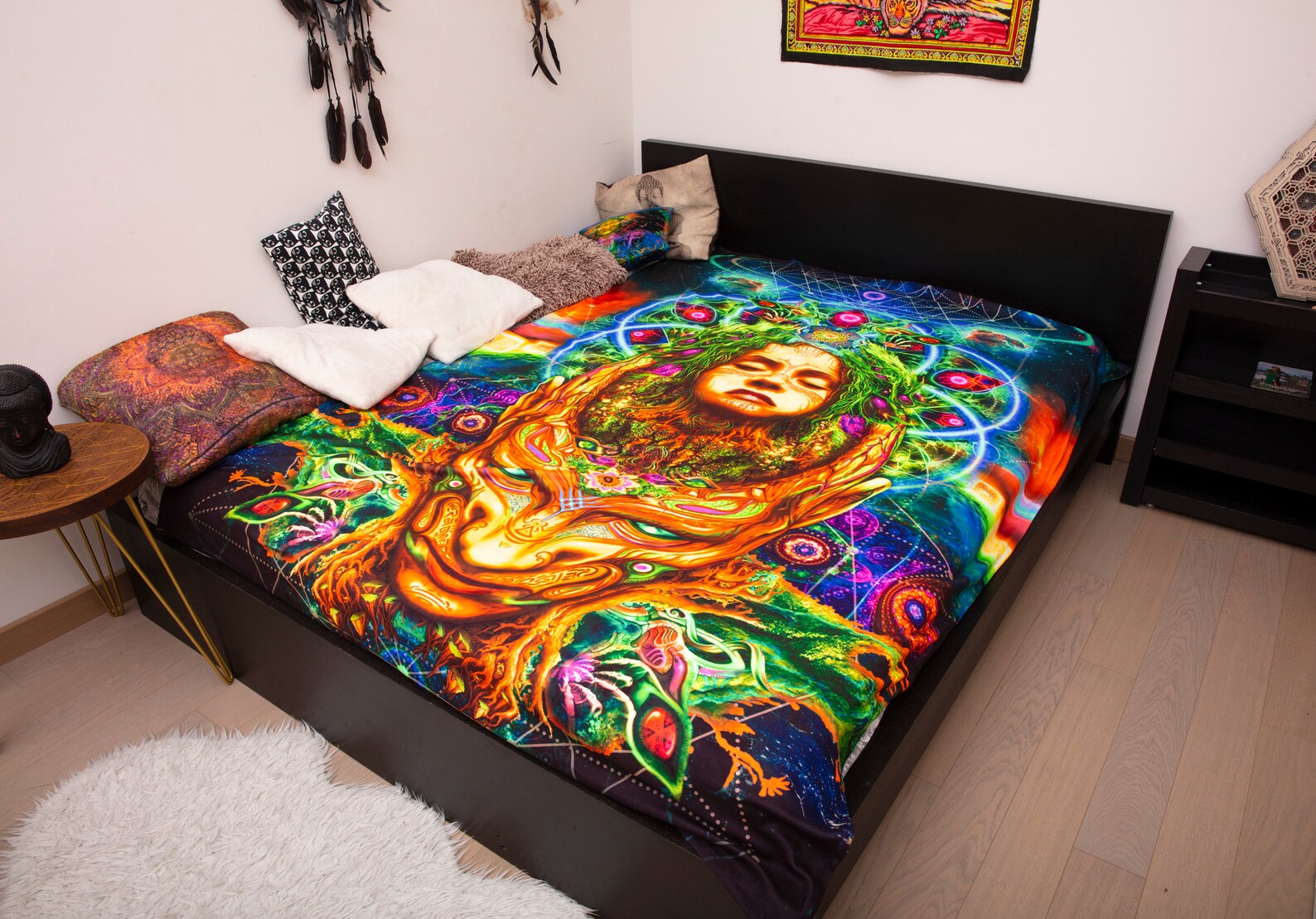 Blacklight Bedsheet, Bedspread Ethnic, Custom Blanket, Fleece Blanket ...