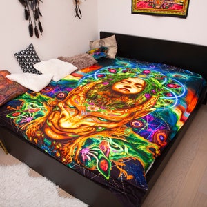 Blacklight Bedsheet, Bedspread Ethnic, Custom Blanket, Fleece Blanket ...