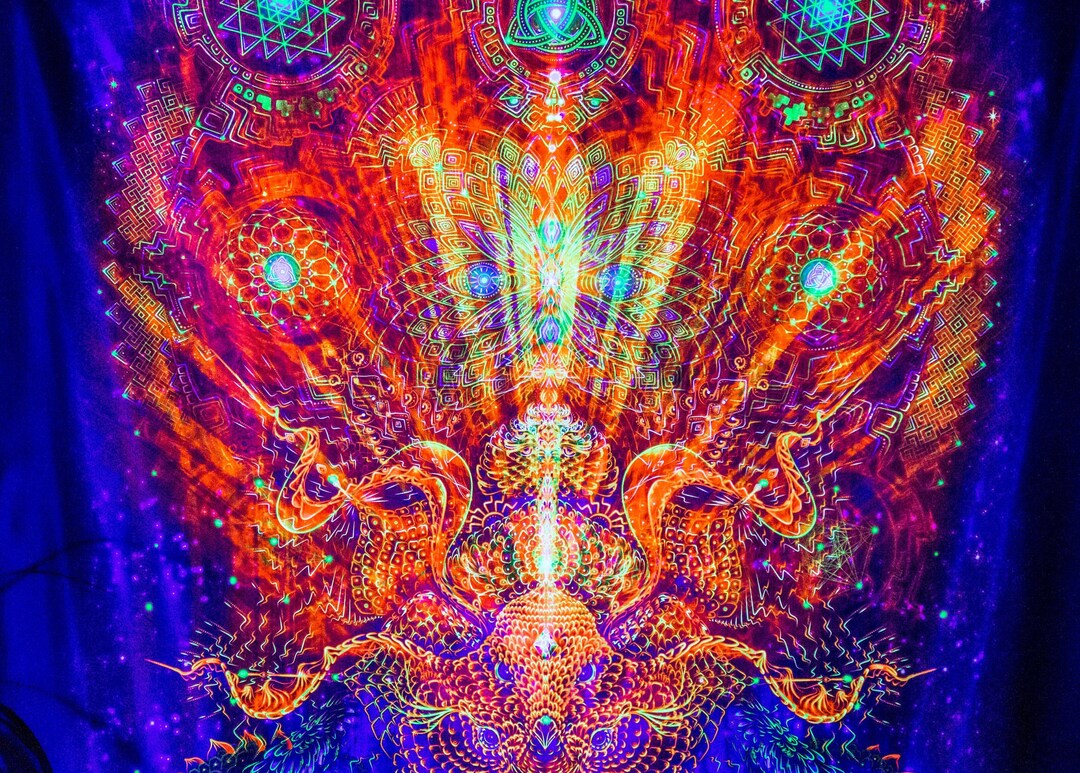 Yoga Tapestry, UV Wall Deco, Psychedelic Backdrop, Mushroom Tapestry ...