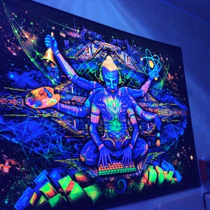 Psychedelic Tapestry UV Backdrop Psytrance Festival Psydeco Goatrance ...