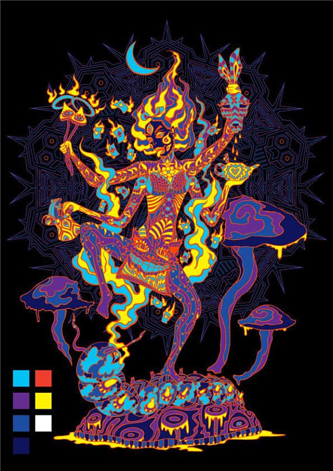 UV Backdrop Tapestry Psychedelic Art Kali Goddess Trippy Wall - Etsy