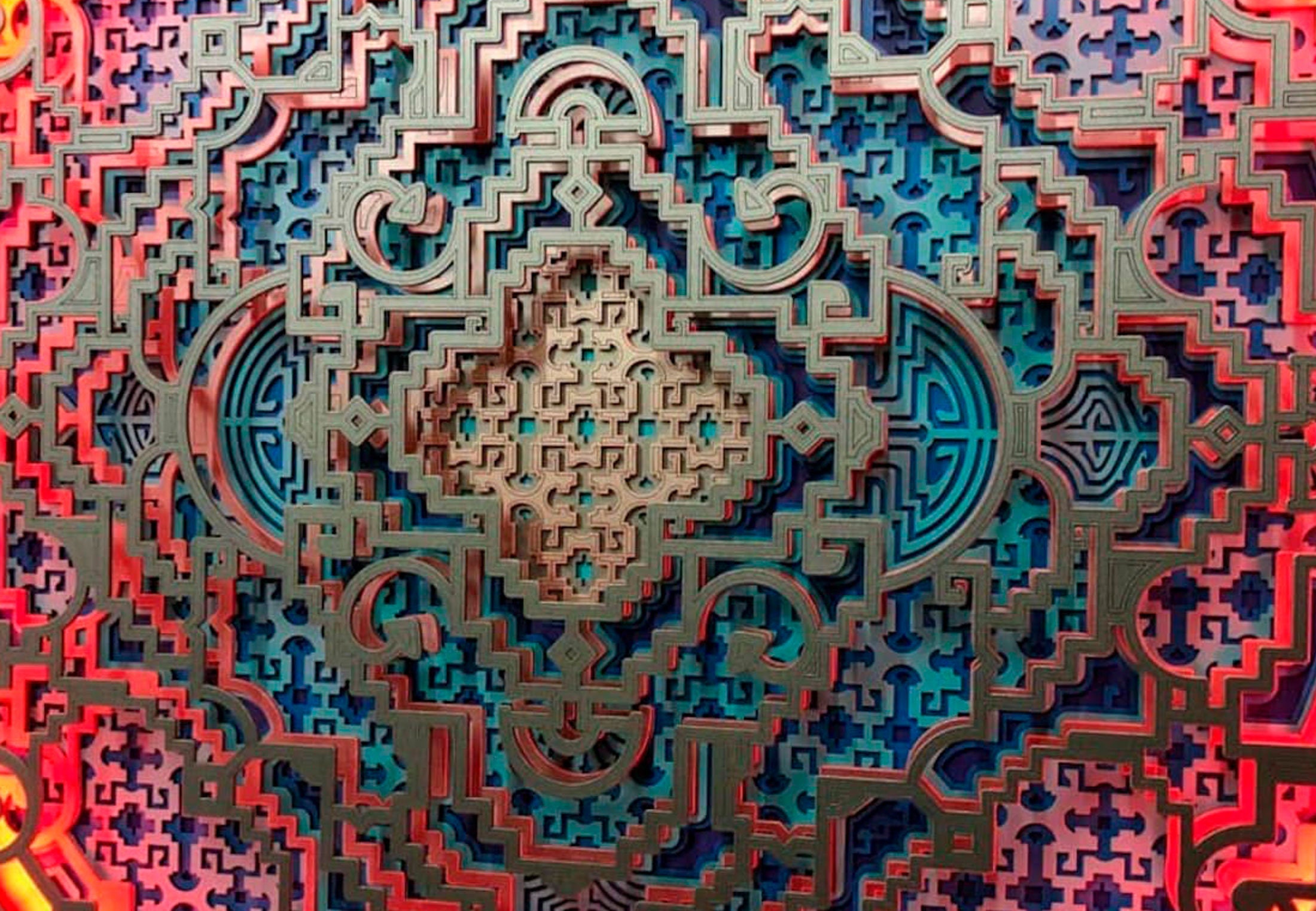 Sacred Geometry Wall LED Lamp Shipibo Pattern Wooden - Etsy UK