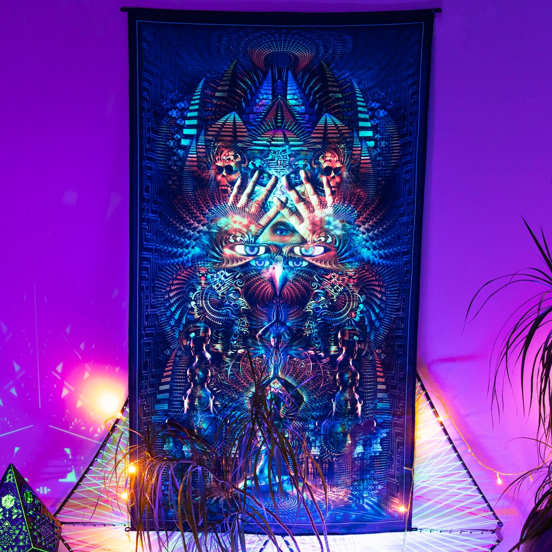Fluorescent Wall Deco, Psytrance Festival Tapestry, Neon UV Decor ...