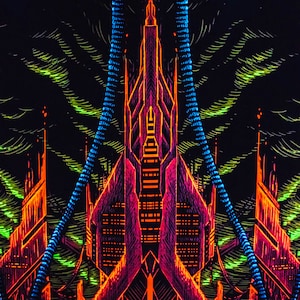 Cyberpunk Tapestry, Backdrop Neon Ultraviolet Art, Postapocalypse ...