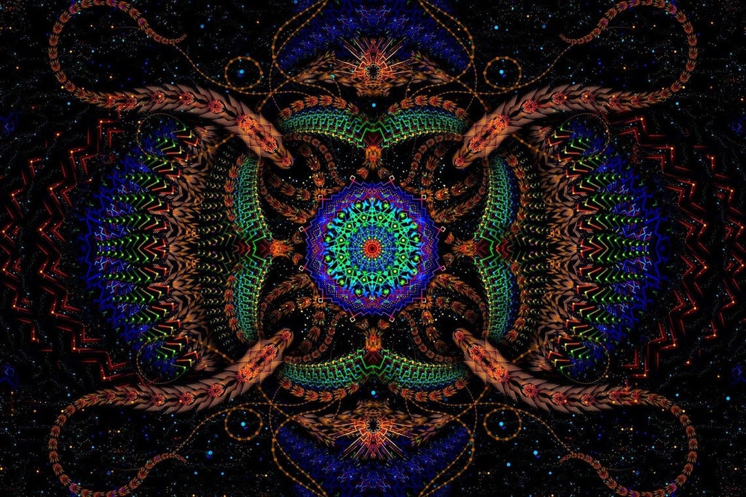 UV Psychedelic Fluorescent Blacklight Tapestry, Trippy Fractal Wall Art ...