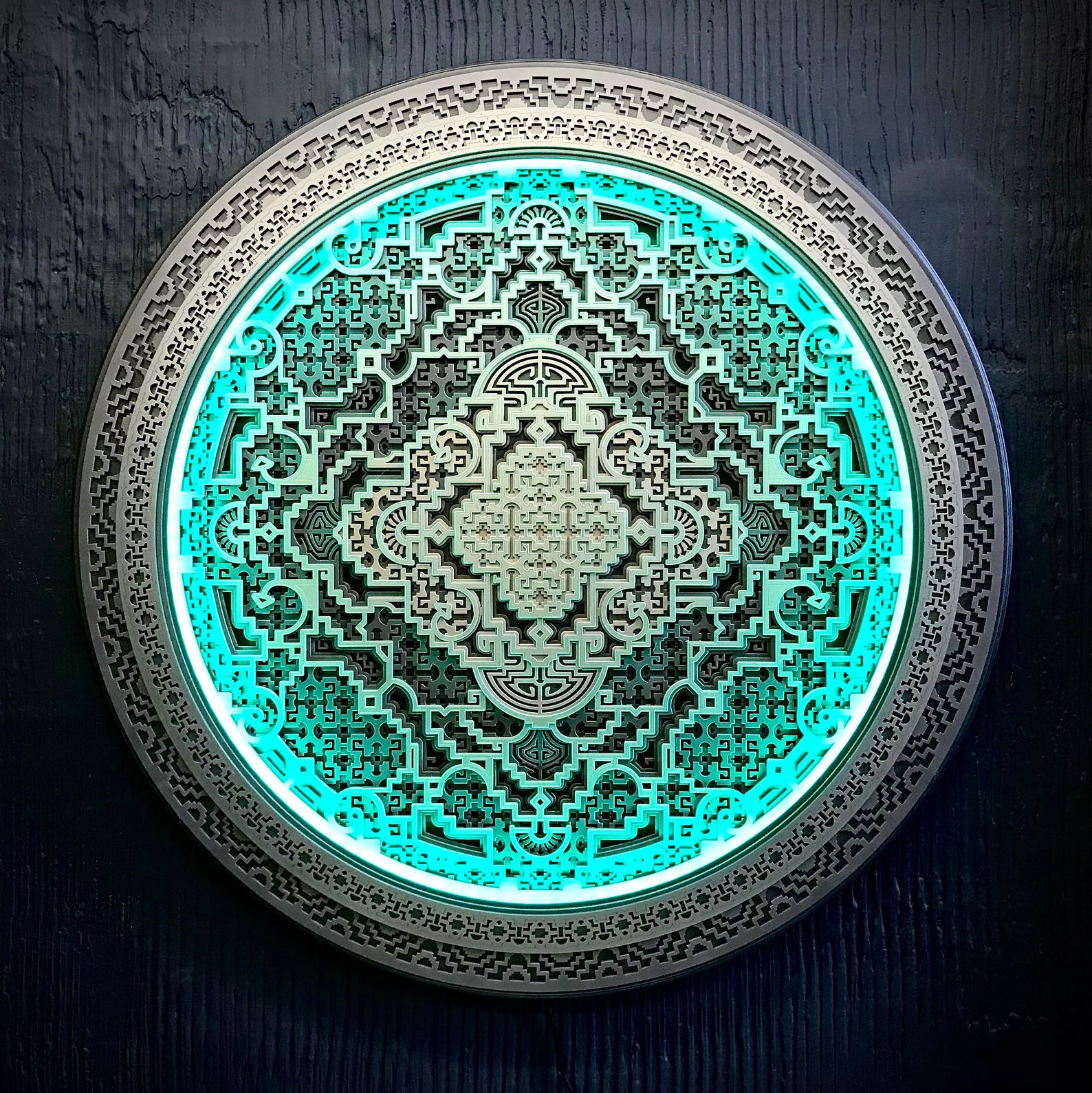 Sacred Geometry Wood Wall LED Lamp Shipibo Pattern Wooden - Etsy