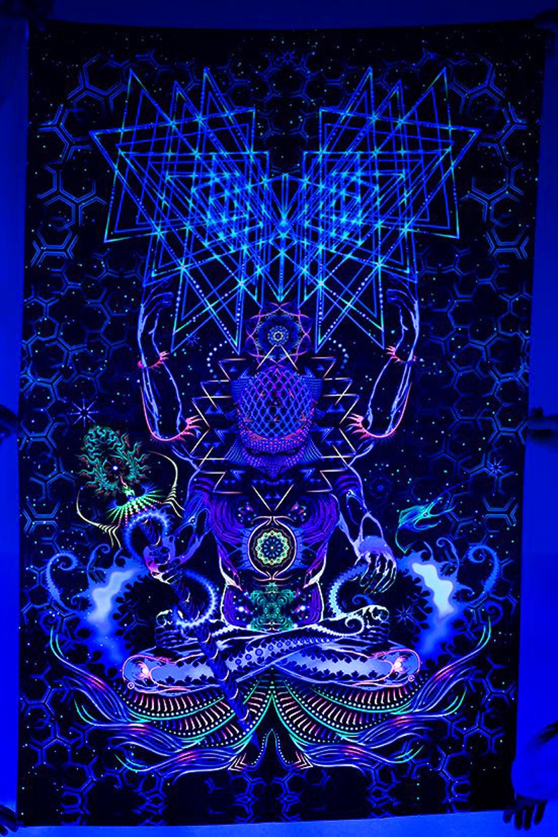 Psychedelic Meditation Tapestry UV Trippy Fluorescent Print | Etsy