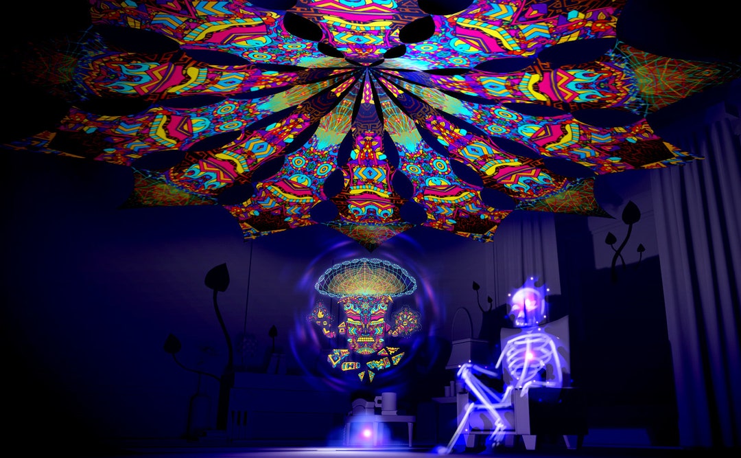 Blacklight Active Canopy, Psychedelic Psytrance Deco, Lycra Blacklight ...