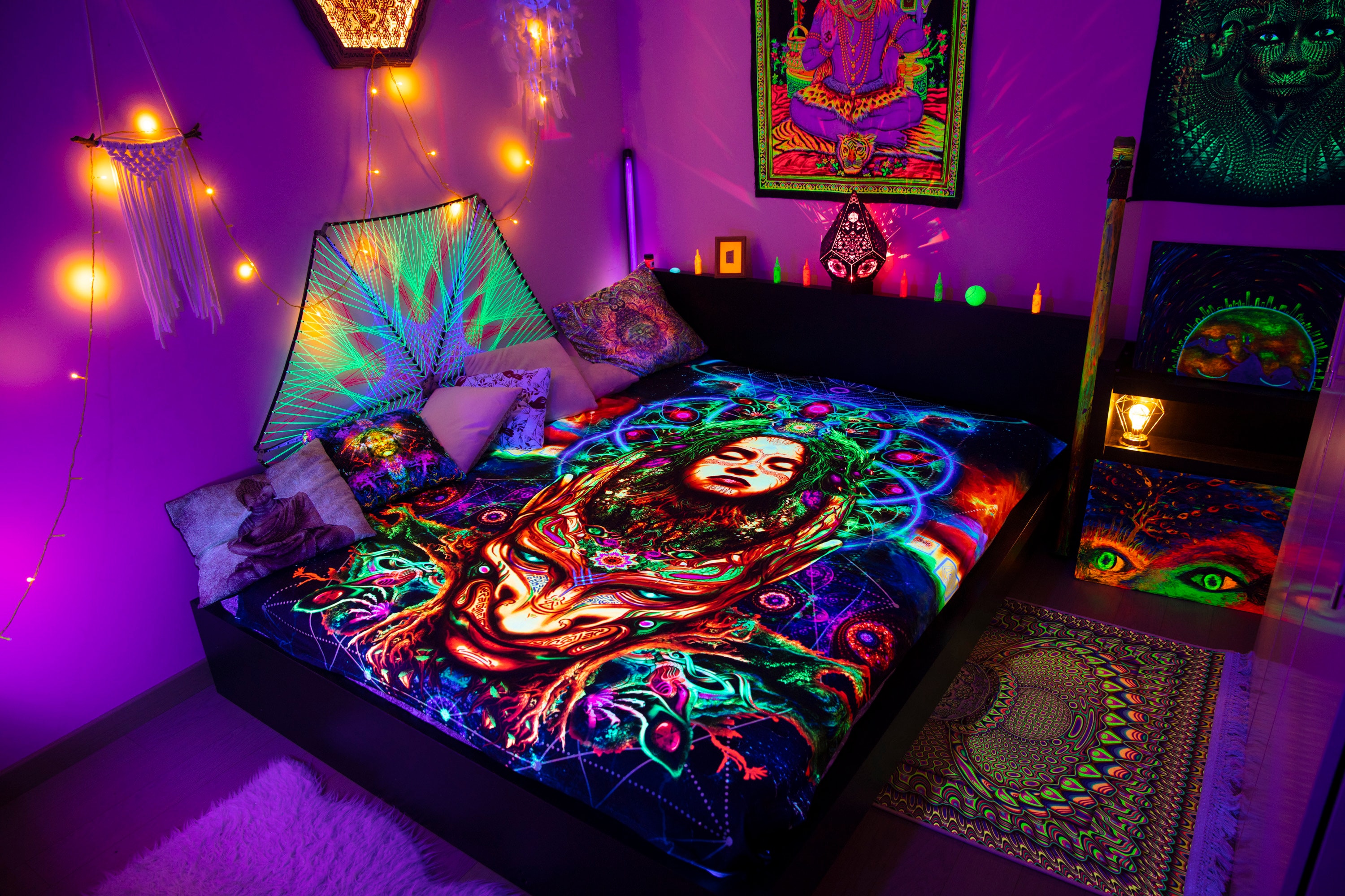 Blacklight Bedsheet, Bedspread Ethnic, Custom Blanket, Fleece Blanket ...