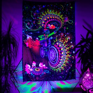 Psychedelic Tapestry UV Backdrop Psytrance Festival Psydeco Goatrance ...