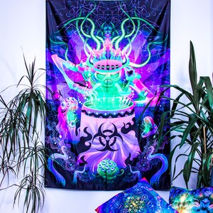 Psychedelic Tapestry UV Backdrop Psytrance Festival Psydeco Goatrance ...