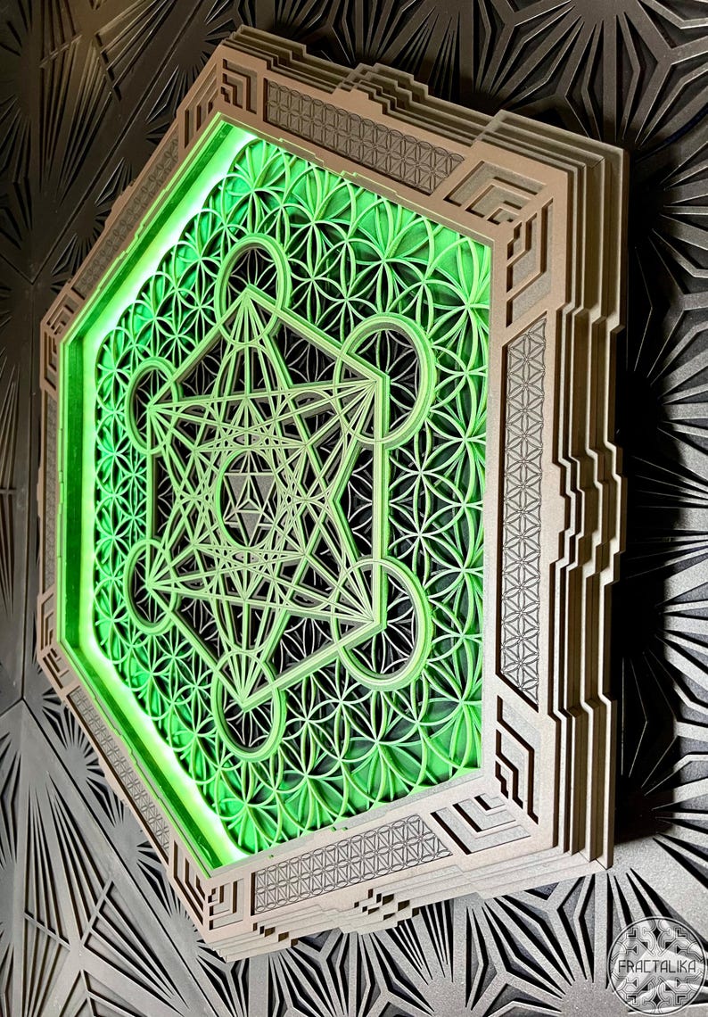 Wooden Sacred Geometry Light, Wall Decoration, Yoga Studio LED Wall Art ...